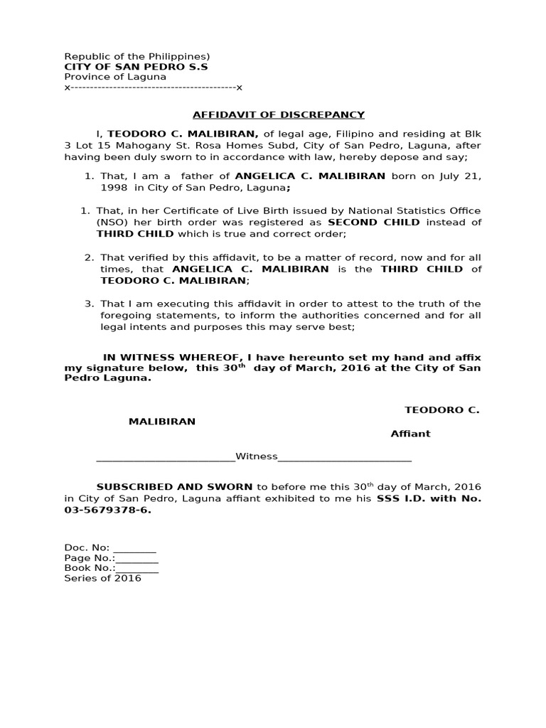 Affidavit of Discrepancy (BIRTH ORDER) | PDF