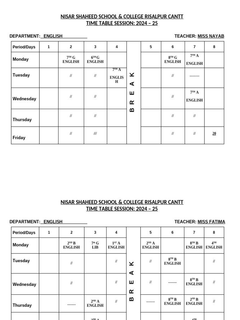 Department Wise Time Table 2024-25 Updated 21 Sep 2024 | PDF