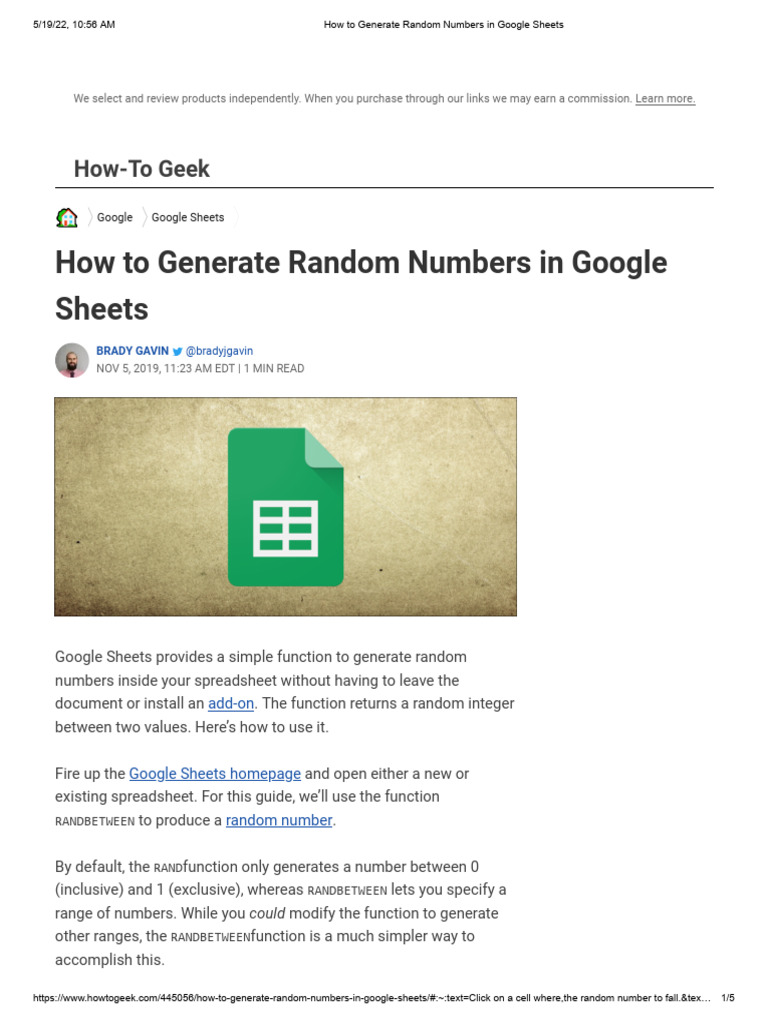 How to Generate Random Numbers in Google Sheets | PDF | Spreadsheet ...