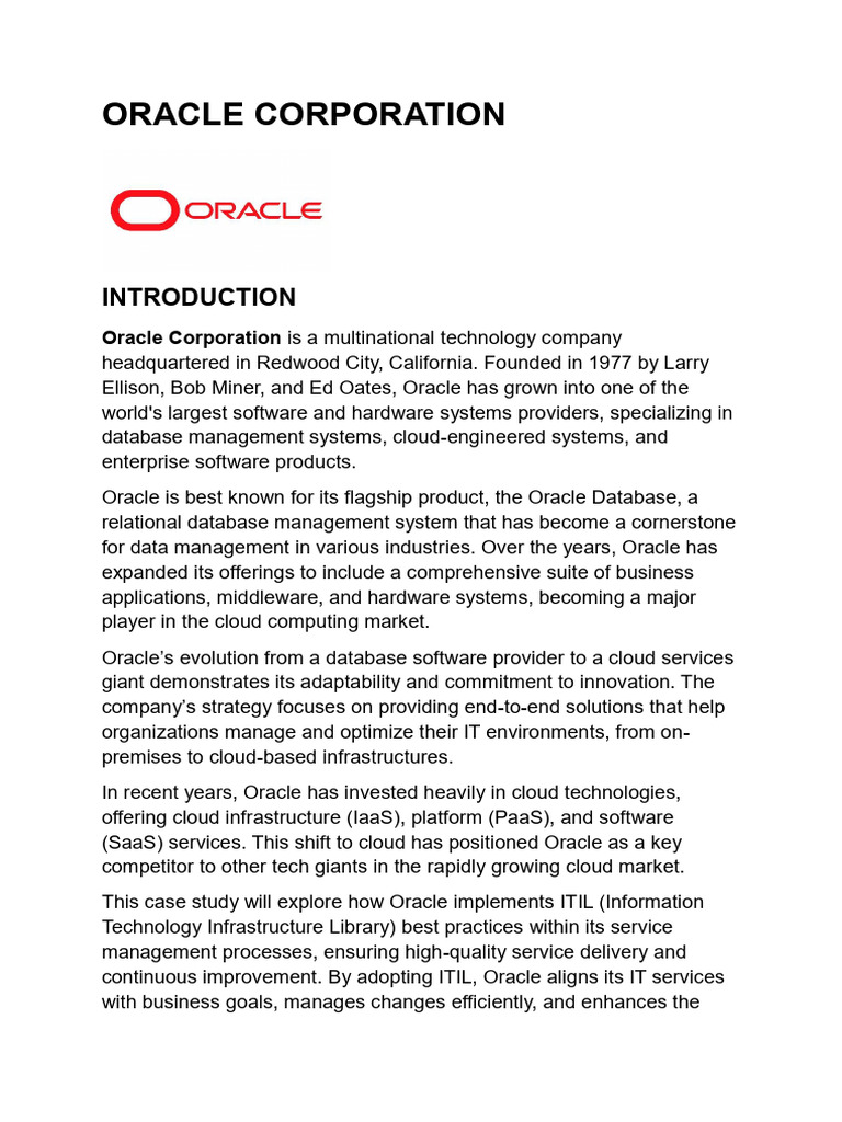 Oracle Corporation: Cloud & Database Leader | PDF | Oracle Corporation ...