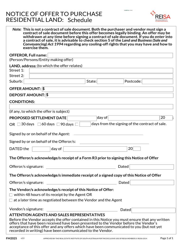 Notice of Offer to Purchase Land | PDF | Offer And Acceptance ...