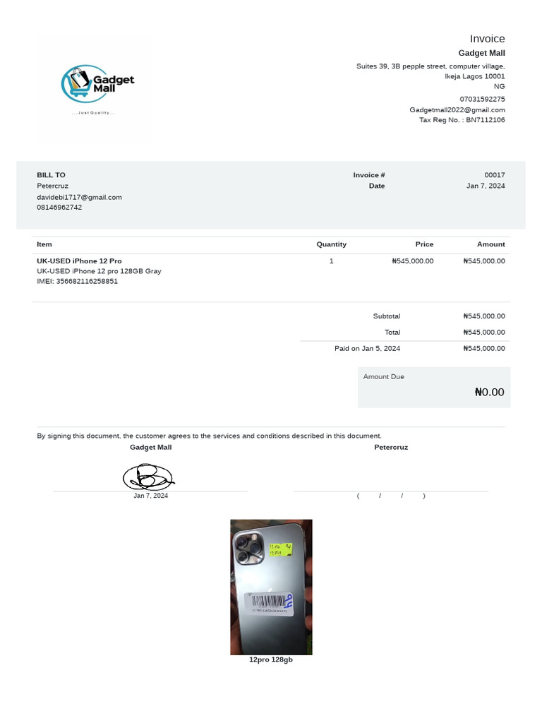 Invoice#00017 Phone Receipt | PDF | Invoice | Apple Inc. Hardware
