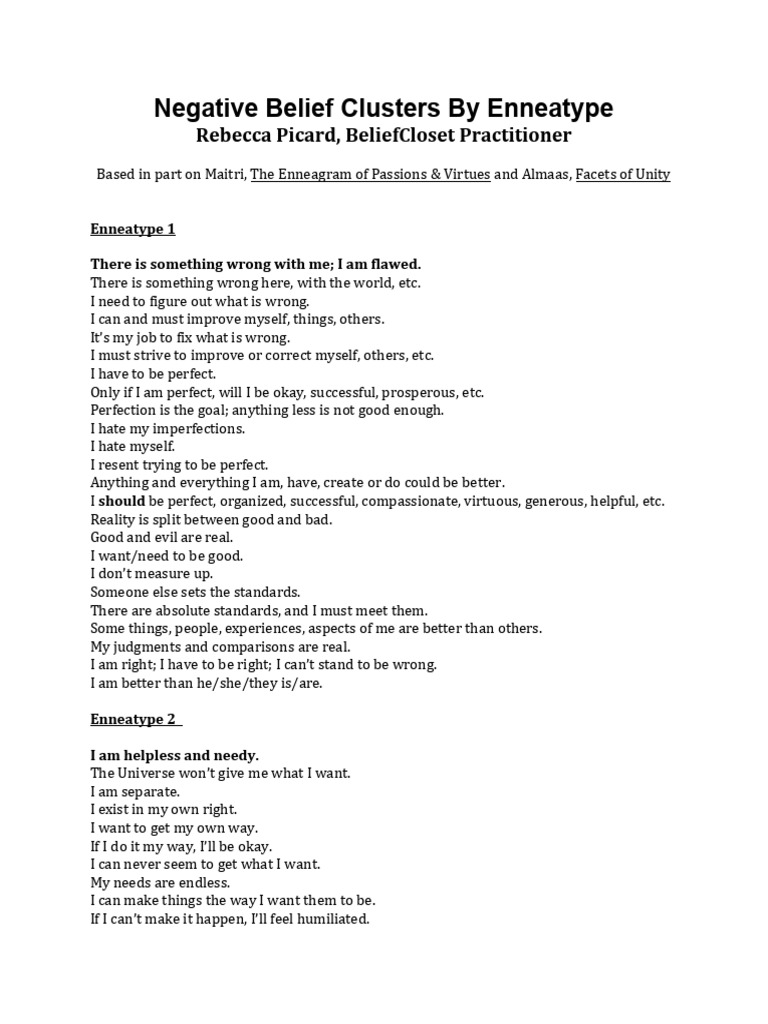 5 Negative Belief Clusters by Enneatype | PDF | Good And Evil