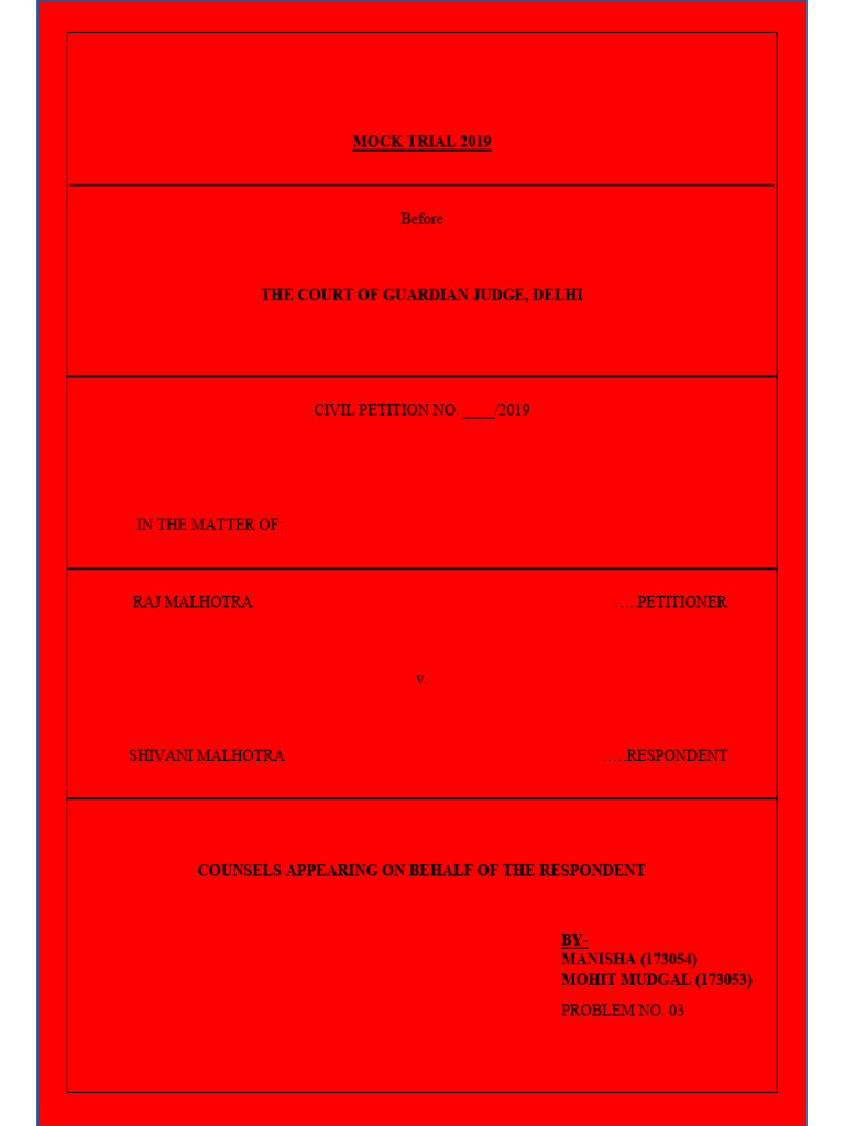 Mock Trial - Problem No. 3 | PDF | Legal Guardian | Child Custody