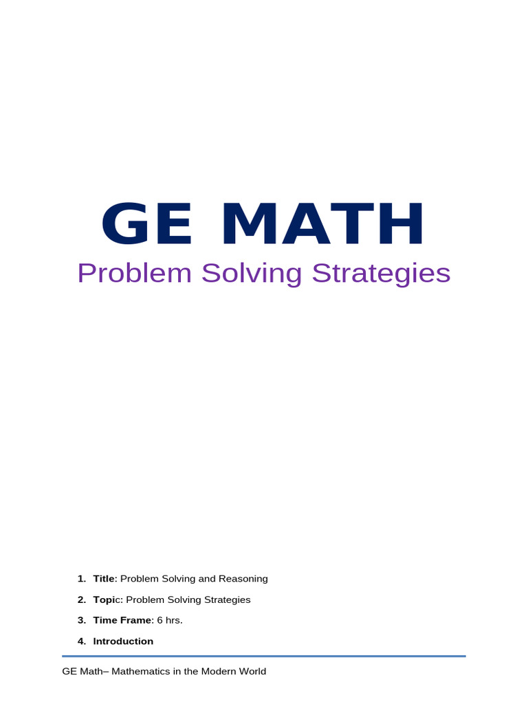 Ge Math: Problem Solving Strategies | PDF | Length | Mathematics