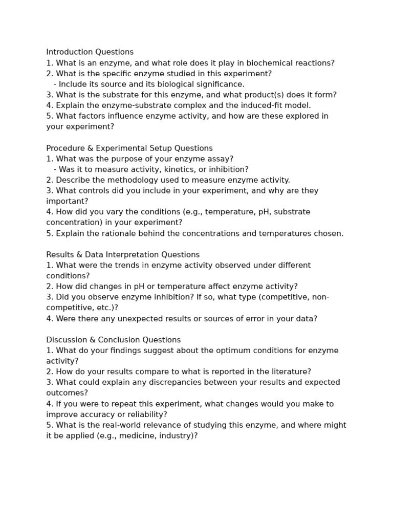 Enzymes Questions | PDF