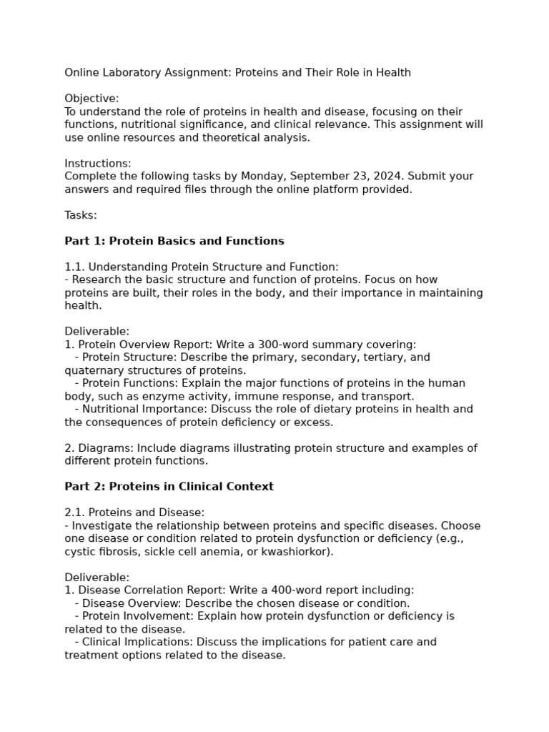 Online Laboratory Assignment Protein | PDF | Medical Diagnosis | Proteins
