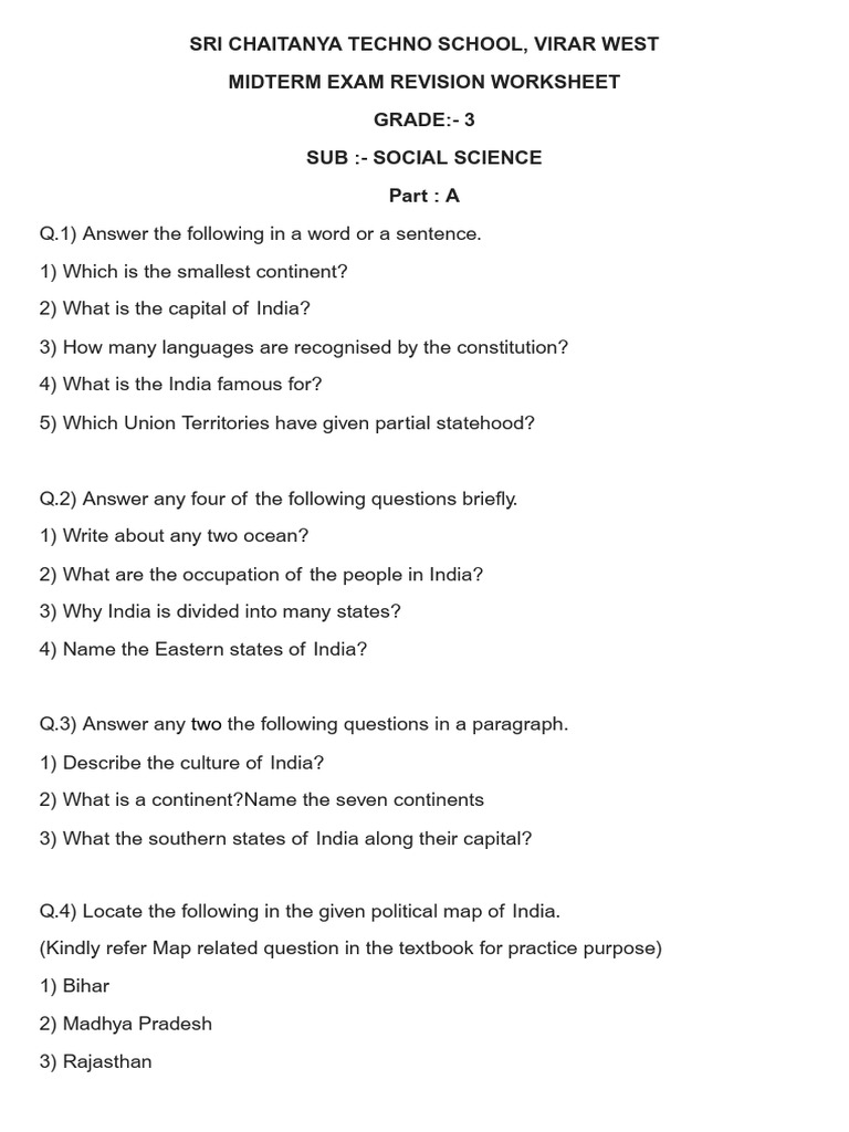 3 STD Social Science MidTerm Revision Sheet | PDF
