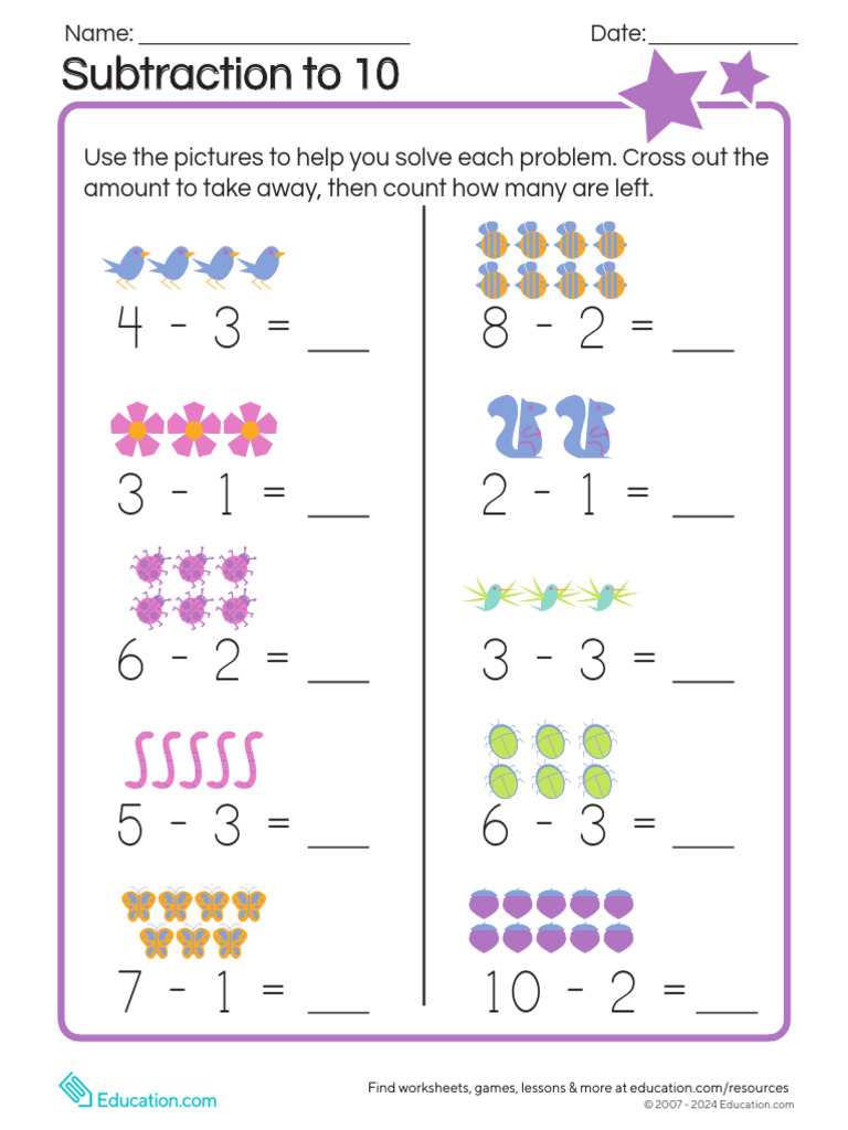 Subtraction To 10 | PDF