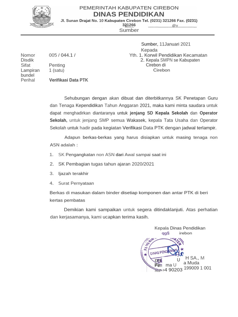 Surat Edaran Verval Data PTK Lengkap | PDF