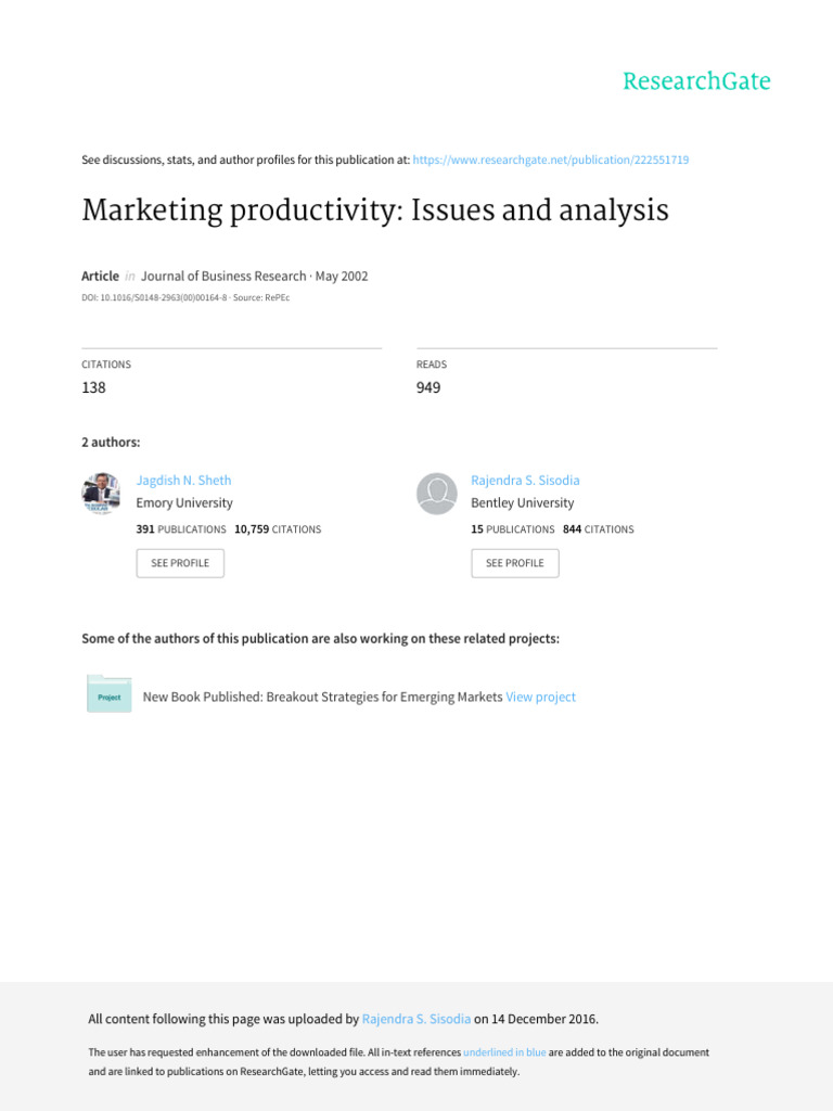 Marketing Productivity Issues and Analys | PDF | Marketing | Mergers ...
