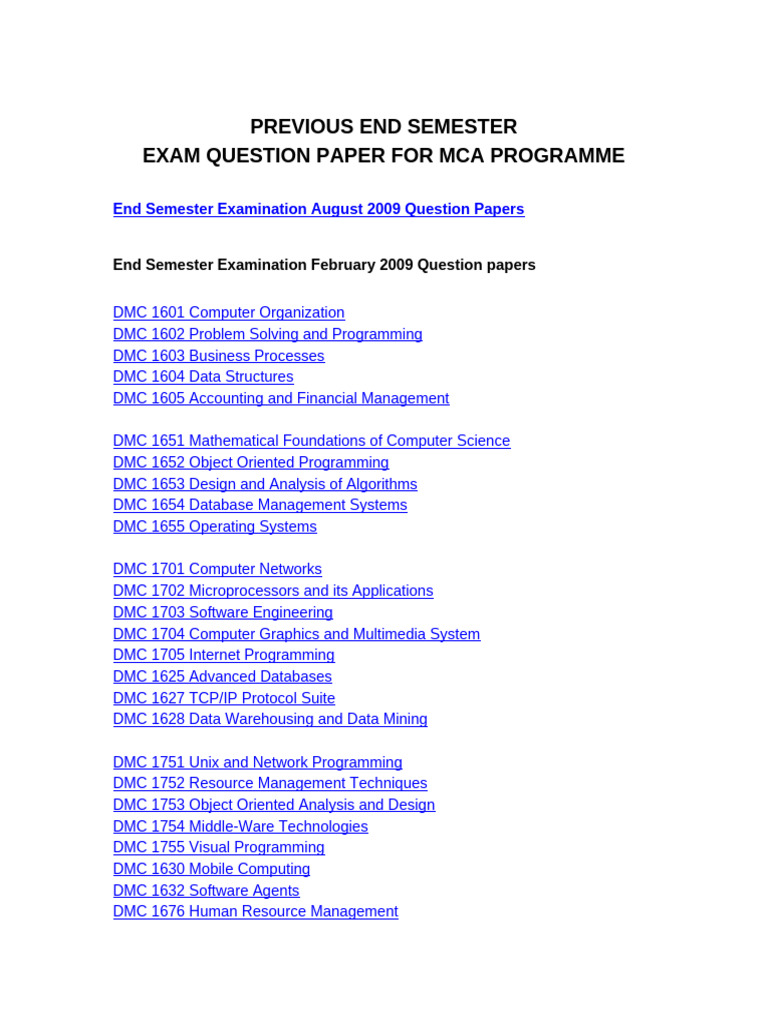 MCA Program End Semester Exam Papers | PDF