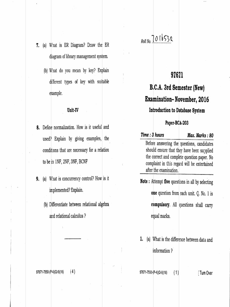 Bca 3 Sem Introduction To Database System 97671 Dec 2016 | PDF