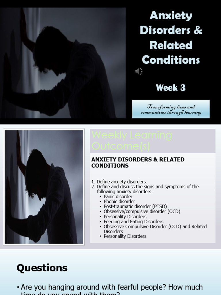 Week 3 - Anxiety Disorders & Related Conditions1 | PDF | Anxiety ...