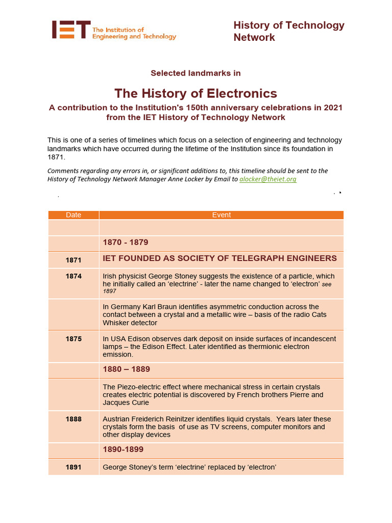 Selected Landmarks in Electronics | PDF | Vacuum Tube | Integrated Circuit