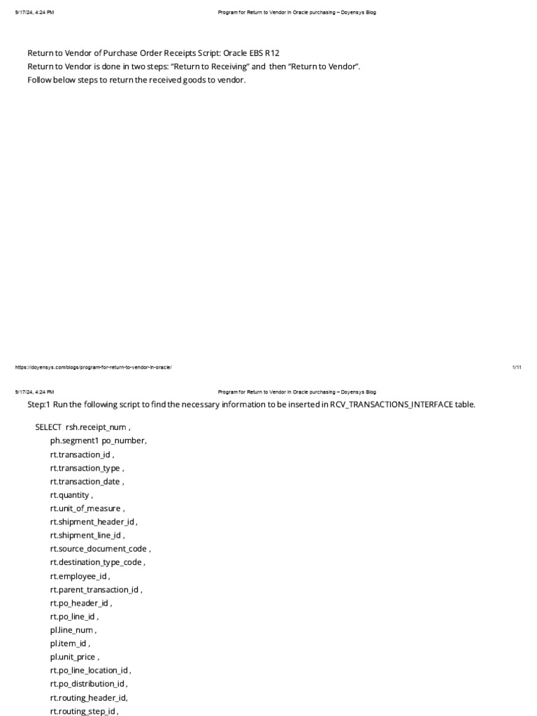 Program for Return to Vendor in Oracle purchasing – Doyensys Blog | PDF ... Program for Return to Vendor in Oracle purchasing – Doyensys Blog | PDF ...