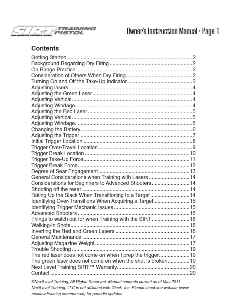 NLT SIRT 110 Pro Training Manual | PDF | Trigger (Firearms) | Projectile Weapons