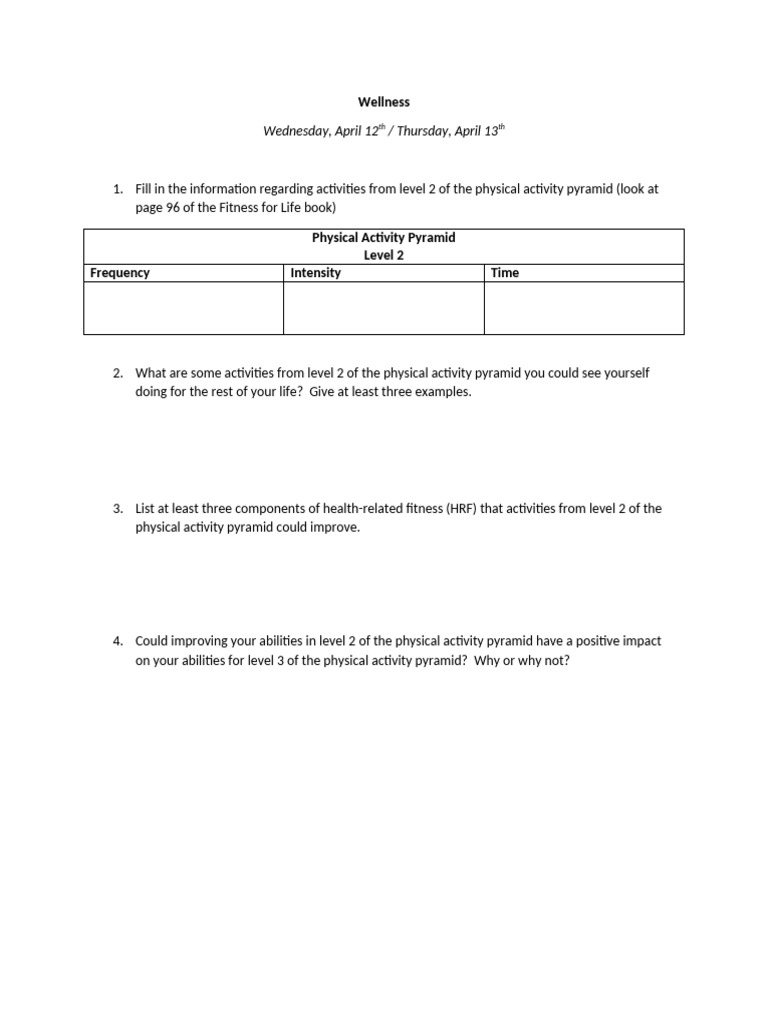 Level 2 Physical Activity Pyramid | PDF