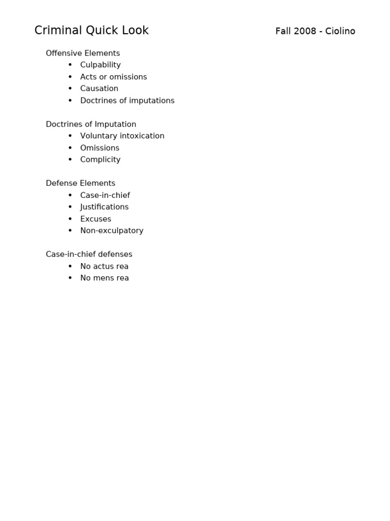 Criminal Quick Look | PDF | Manslaughter | Crimes