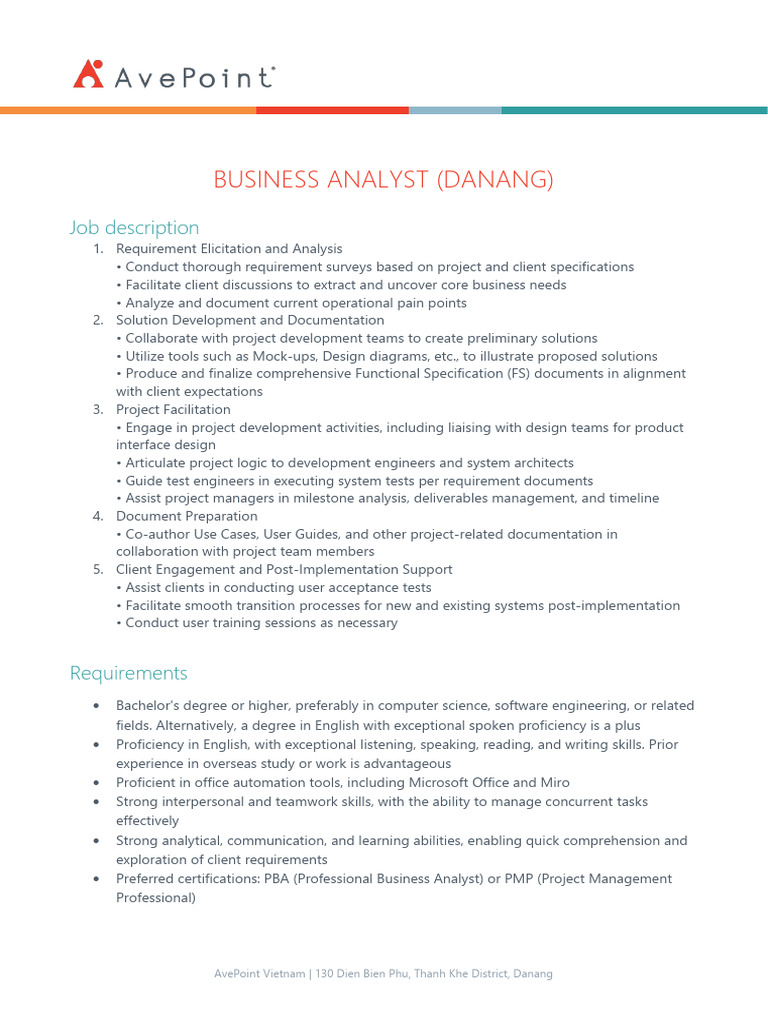 JD Business Analyst AvePoint Danang | PDF | Computing | Business