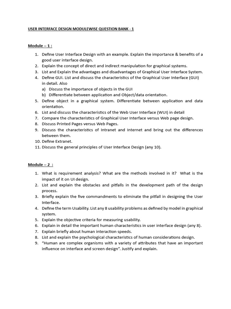 UI Design Question Bank | PDF