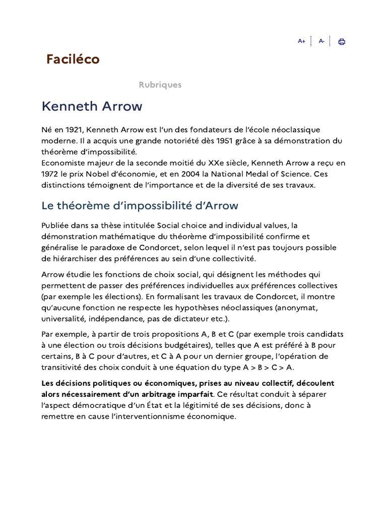 Kenneth Arrow : Théorème d'impossibilité | PDF | École néo-classique ...
