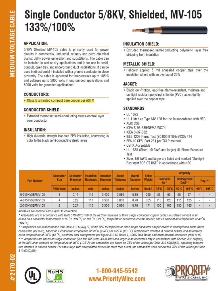 Single Conductor 5-8KV, Shielded, MV-105 Priorty | PDF | Electrical ...