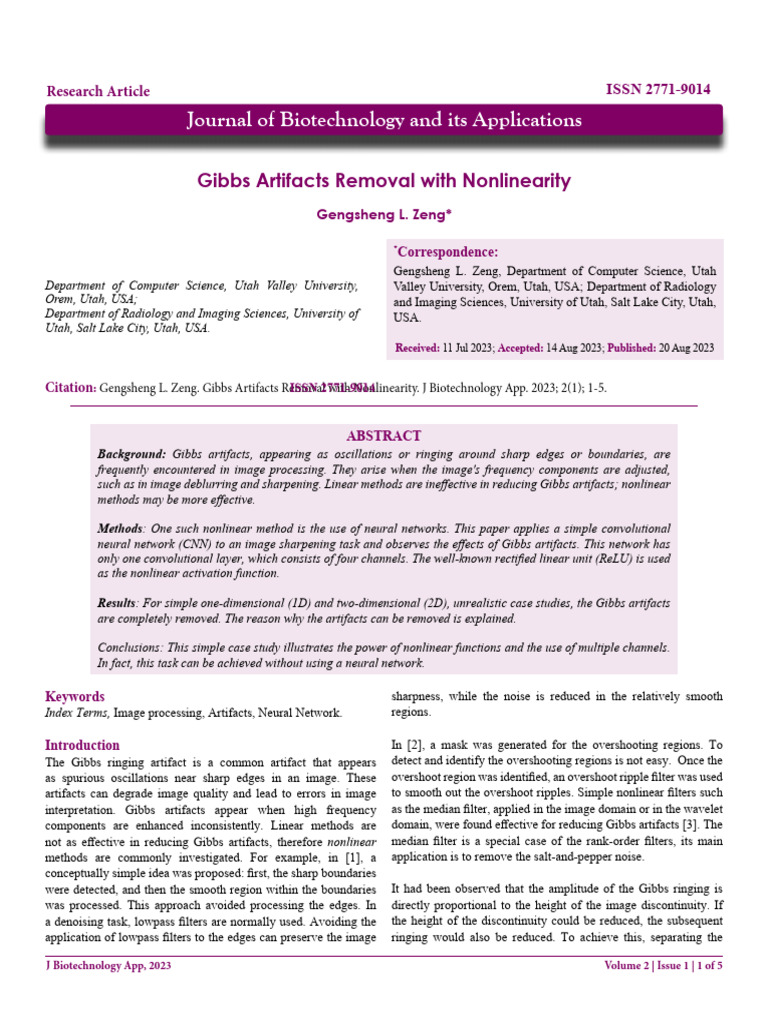 Gibbs Artifacts Removal with Nonlinearity | PDF | Telecommunications Engineering | Artificial ...
