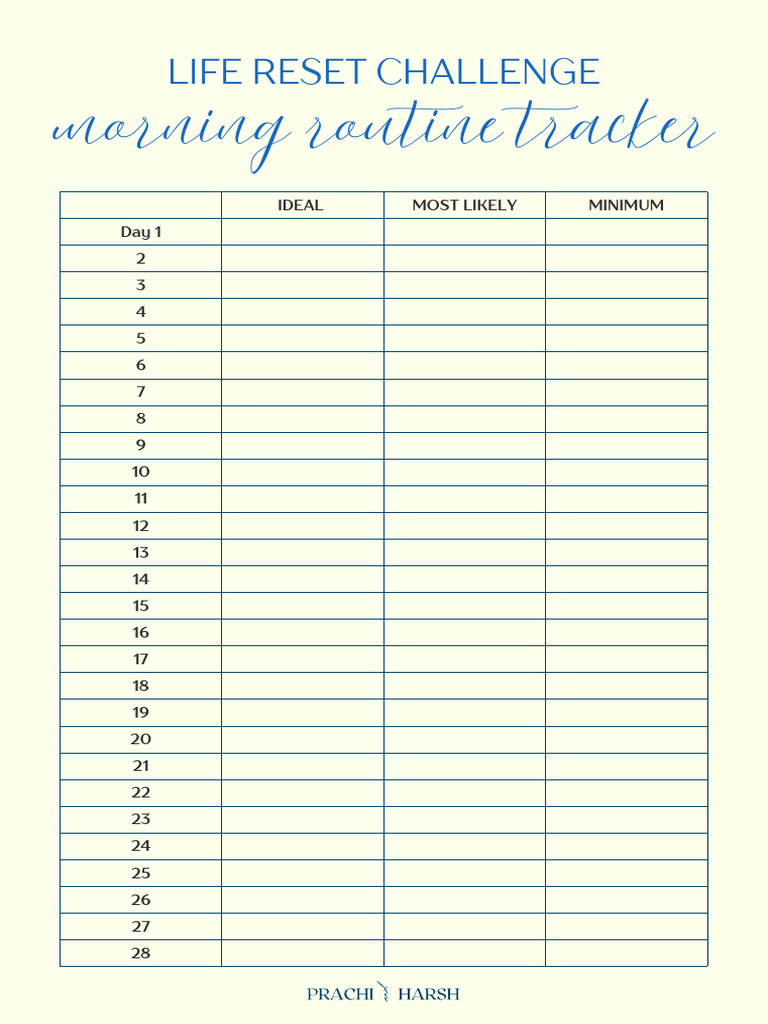 Morning Routine Tracker Life Reset Challenge | PDF