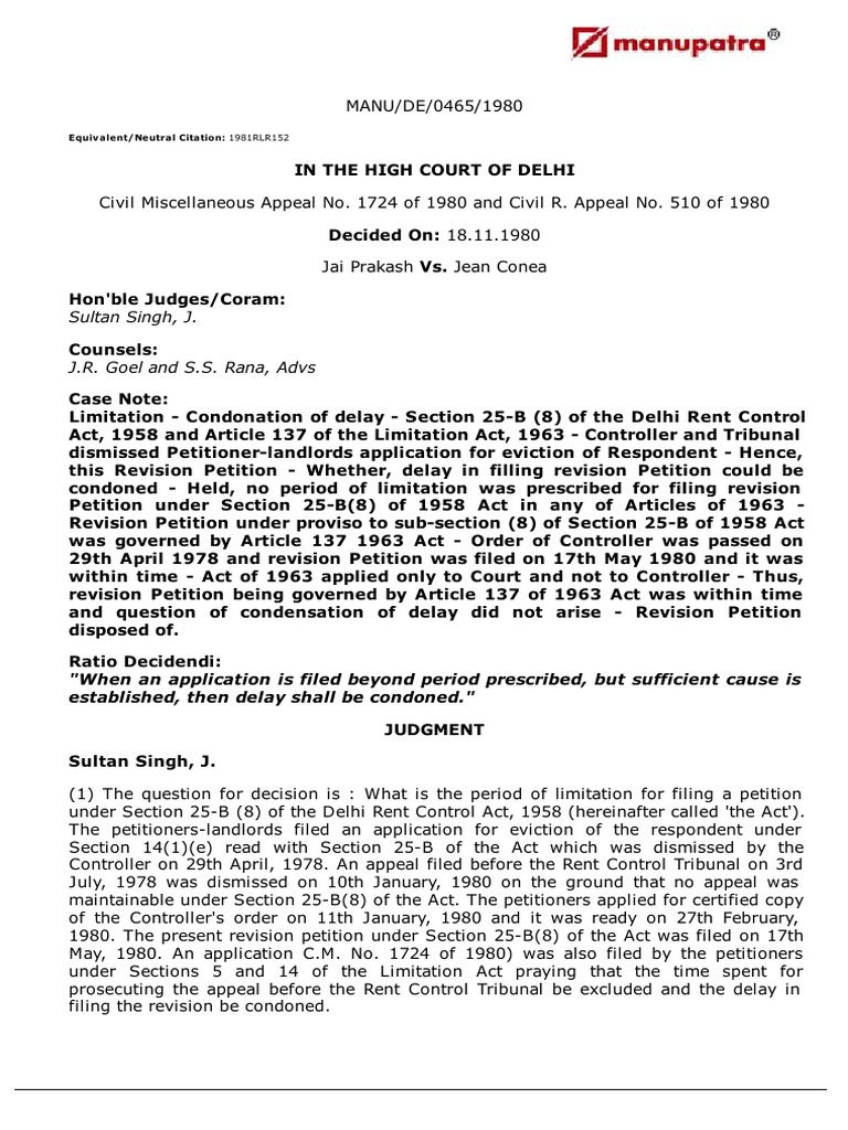 Jai Prakash Vs Jean Conea 18111980 DELHCd800465COM15578 | PDF ...