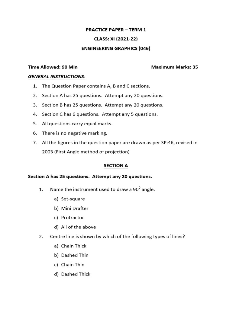 Class 11 Engineering Graphics Practice Paper 01 | PDF | Circle | Triangle