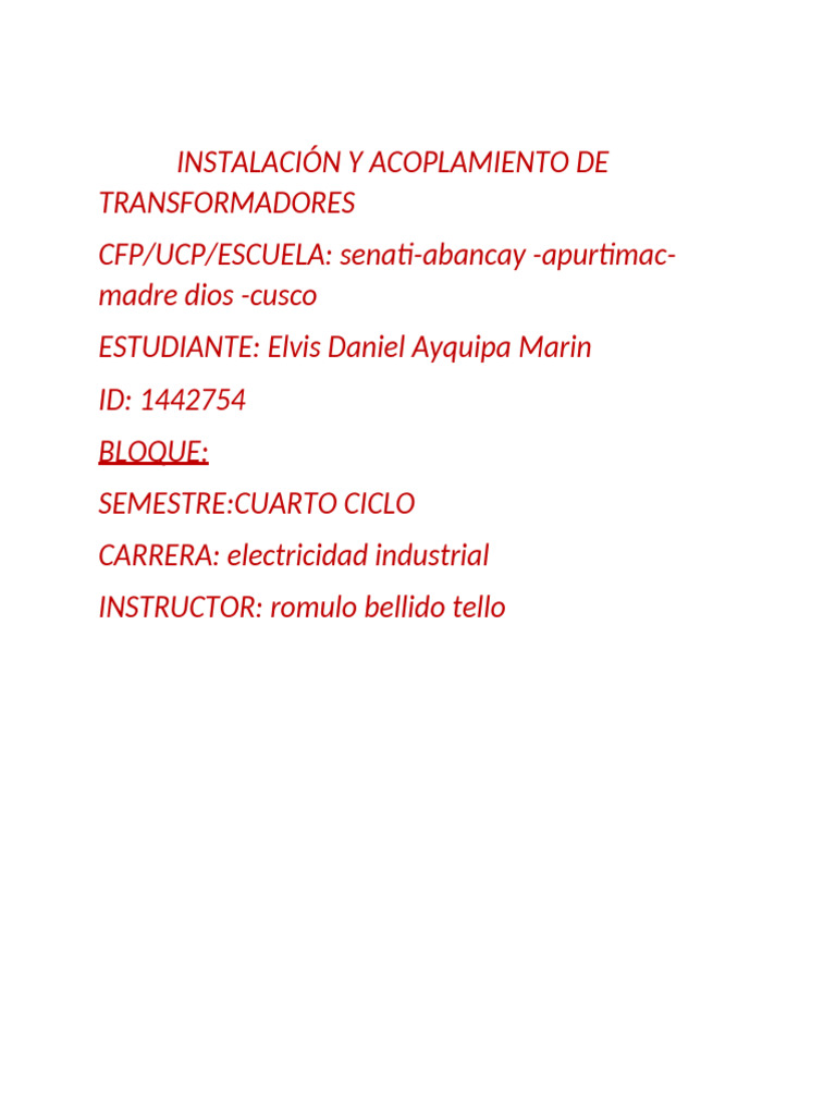 Tarea 1 de Instalacion y Recopilamiento de transformadORES SEMANA 1 | PDF | Transformador ...