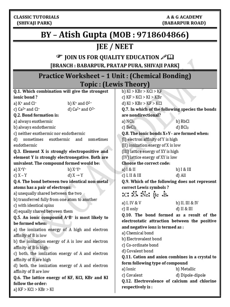 Chemical Bonding Practice Worksheet | PDF | Ion | Chemical Bond