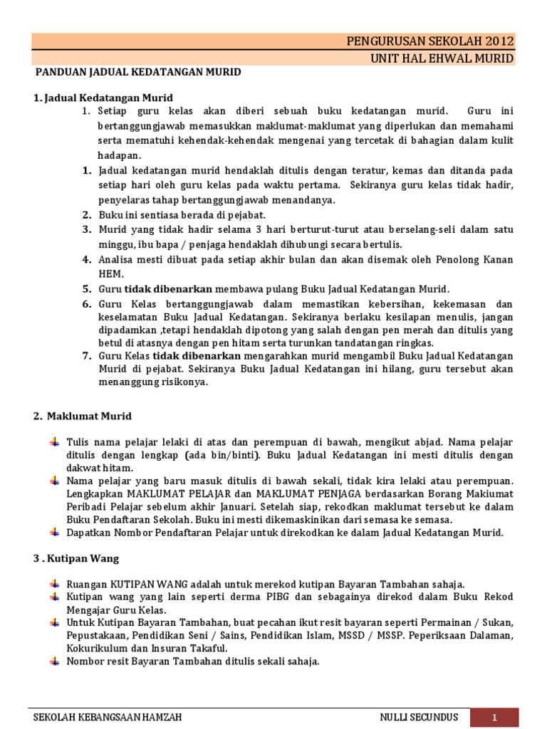 Panduan Jadual Kedatangan Murid | PDF