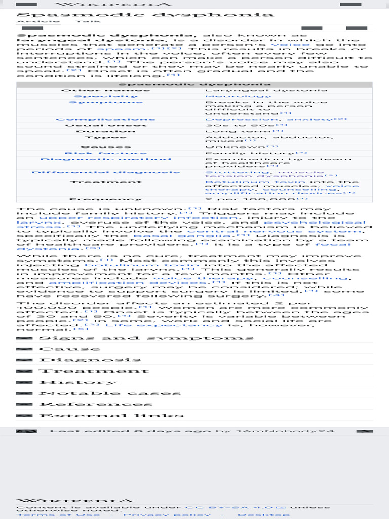 Spasmodic Dysphonia - Wikipedia | PDF | Diseases And Disorders ...