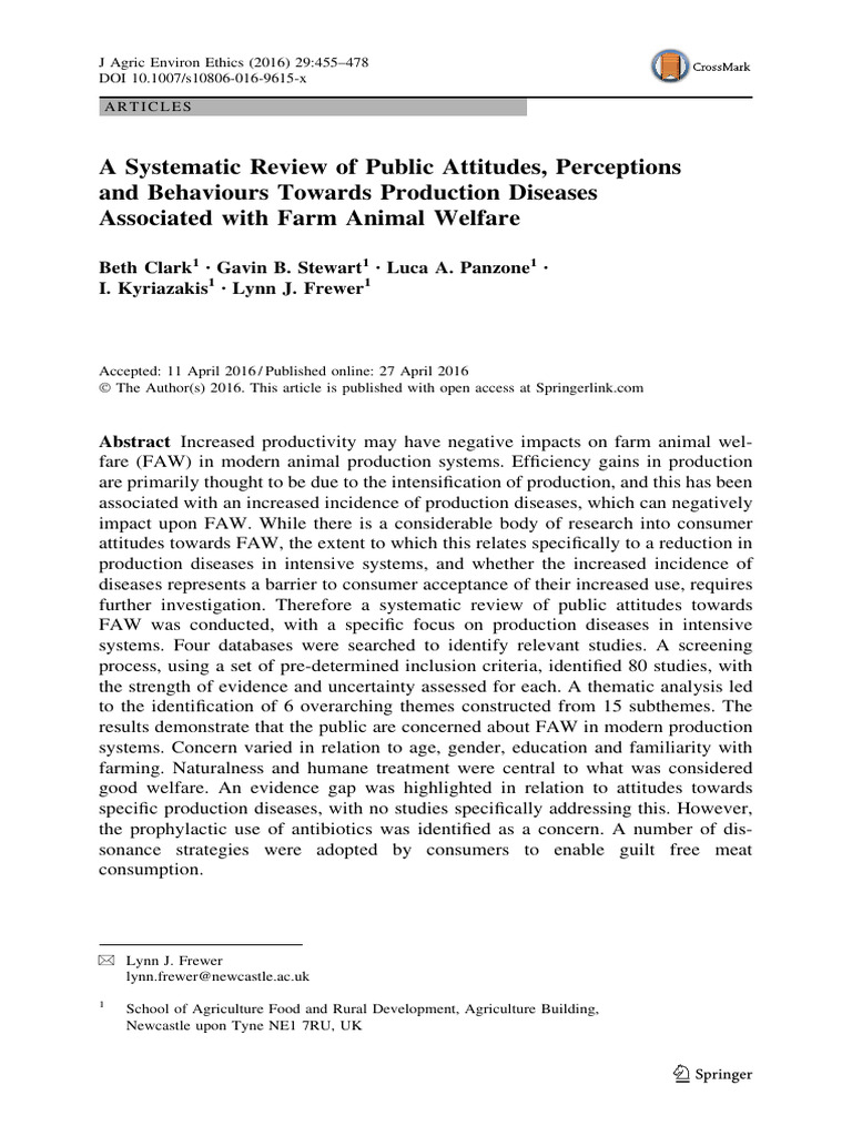 A Systematic Review of Public Attitudes, Perceptions and Behaviours Towards Production Diseases ...