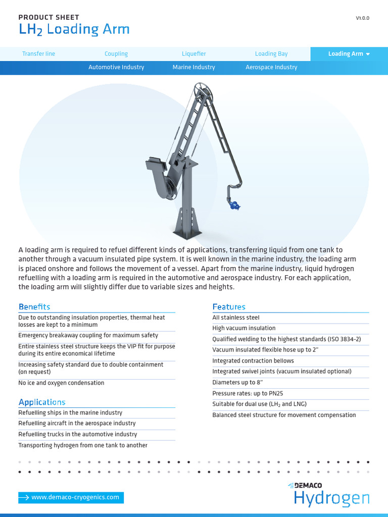 Demaco-Hydrogen-productsheets-LH2-Loading-Arm | PDF | Liquid Hydrogen | Pipe (Fluid Conveyance)