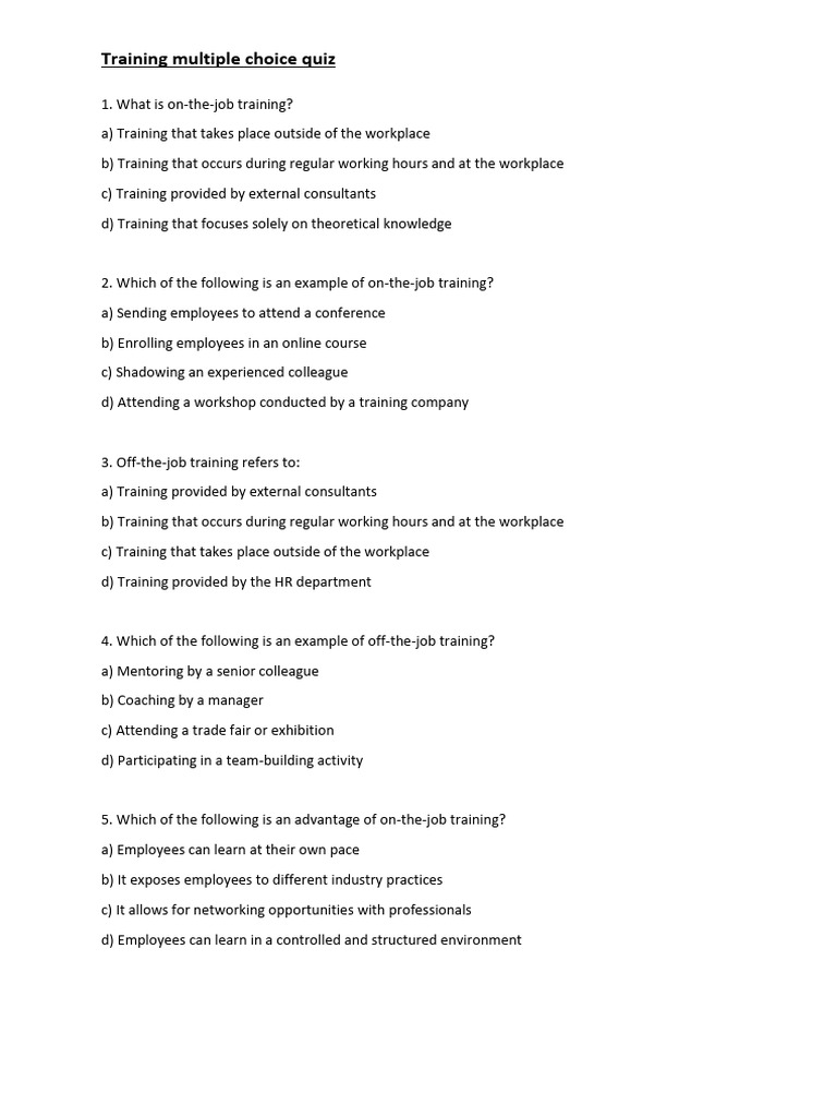 Training Multiple Choice Quiz | PDF