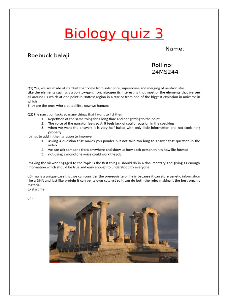 Biology Quiz on Life's Origins and RNA | PDF