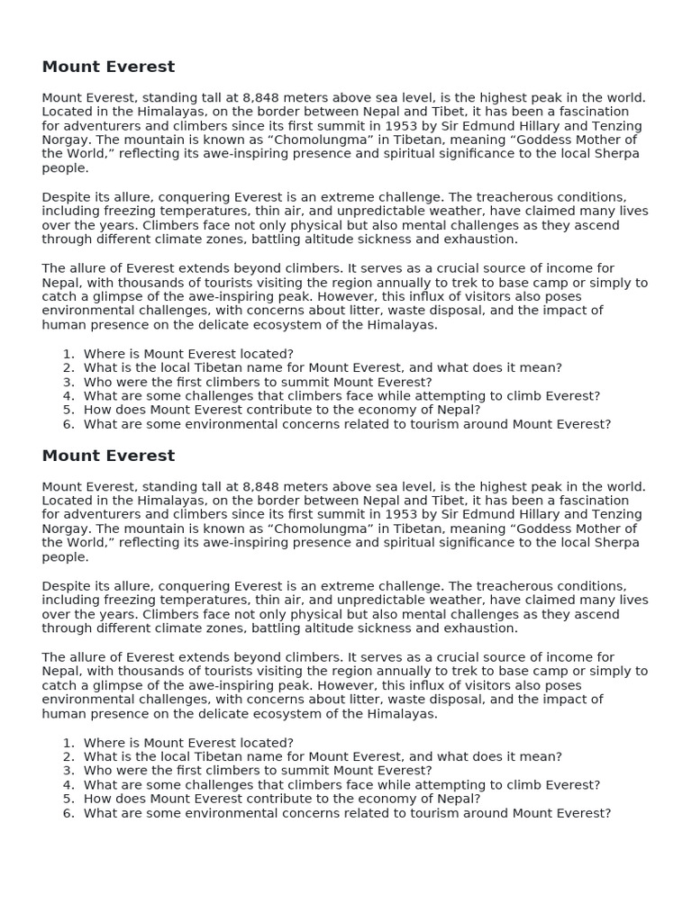 Mount Everest | PDF | Mount Everest | Mountaineering