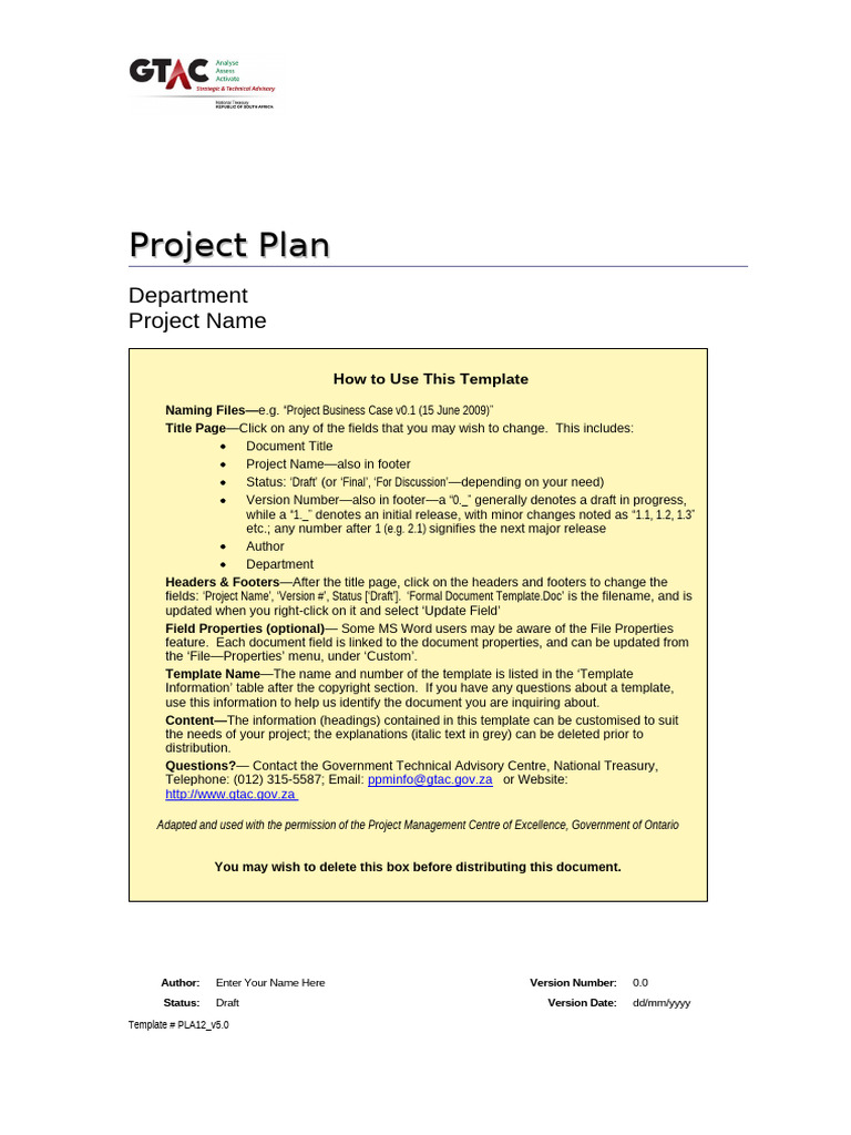 PLA12.Project-Plan Template v5.0 | PDF | Scope (Computer Science) | Project Management