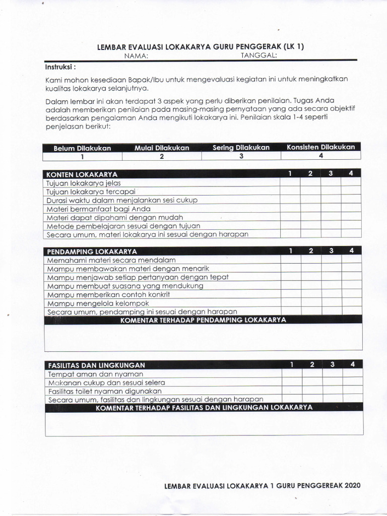 Lembar Evaluasi Lokakarya044 | PDF