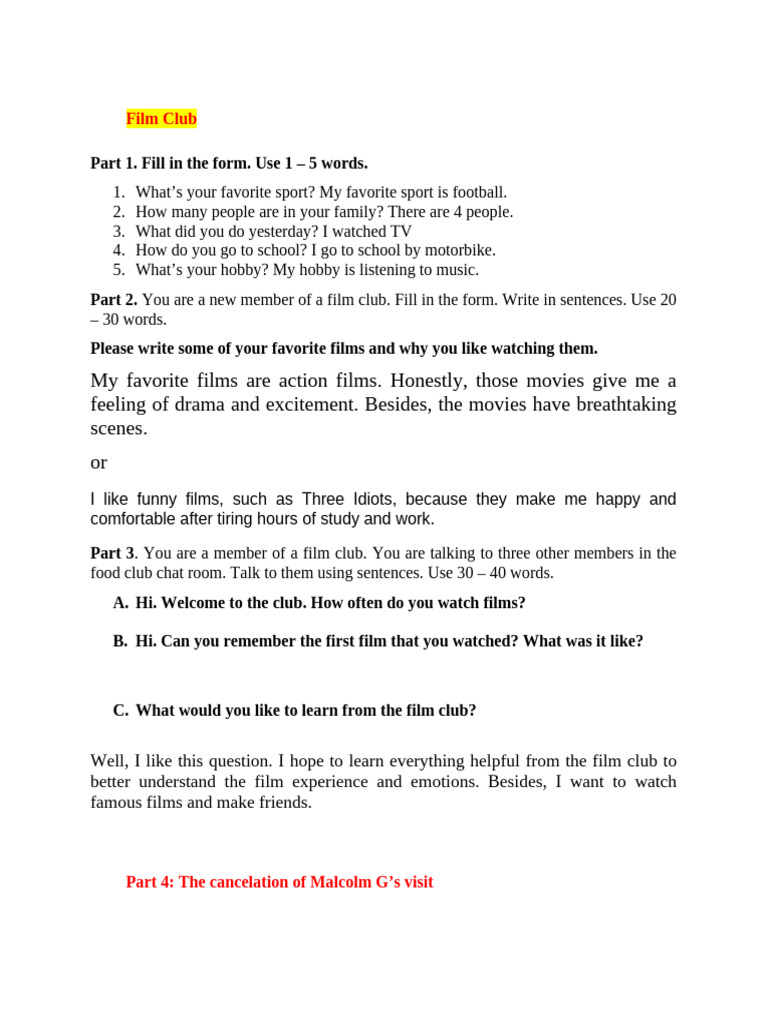 Film Club Member Activities | PDF