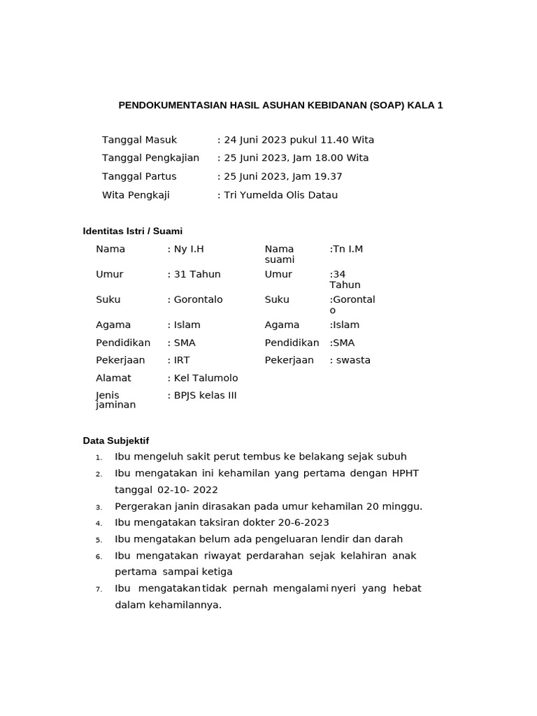 19.SOAP PTH PERSALINAN FISIOLOGIS | PDF