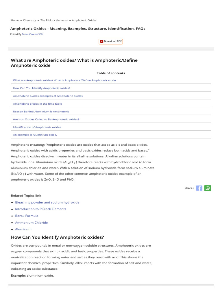 Amphoteric Oxides - Meaning, Examples, Structure, Identification | PDF ...