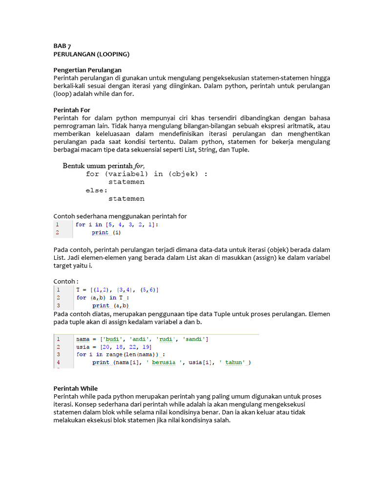 BAB 7 - Perulangan | PDF