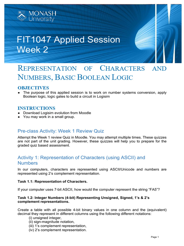 FIT1047 Applied Session Week 02 | PDF | Logic Gate | Theory Of Computation