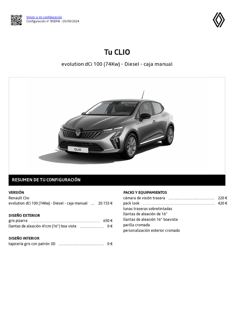 Configuración Renault Clio Evolution 100 | PDF | Airbag | Renault