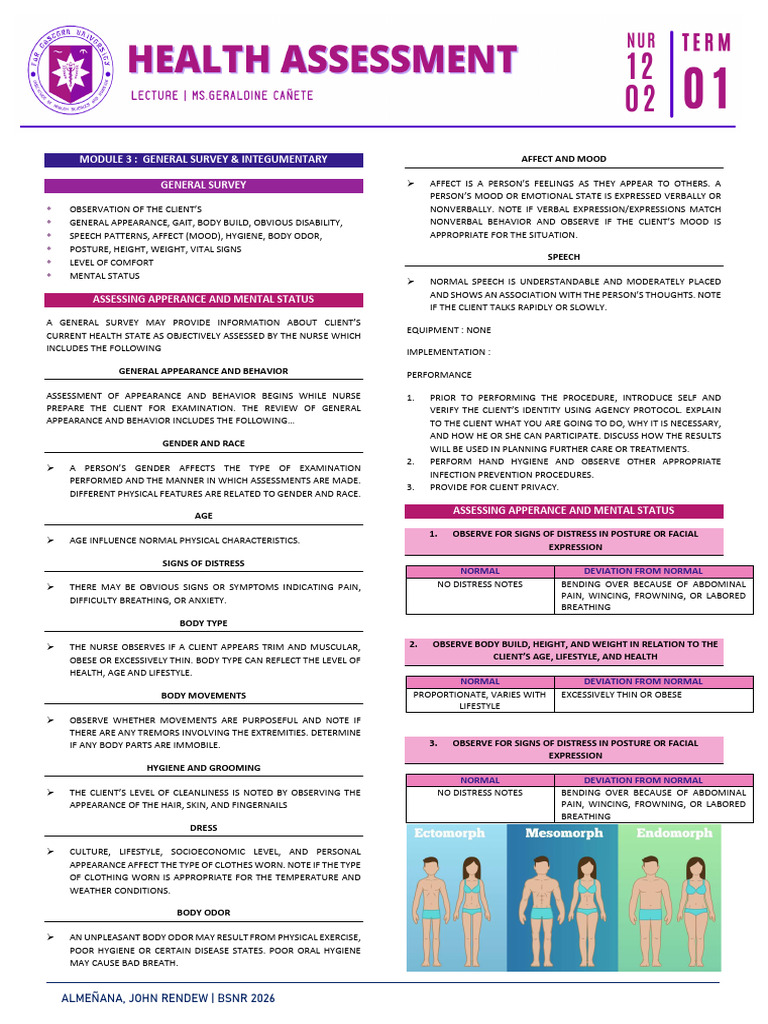 Module 3 - General Survey-Integumentary | PDF | Nail (Anatomy) | Skin