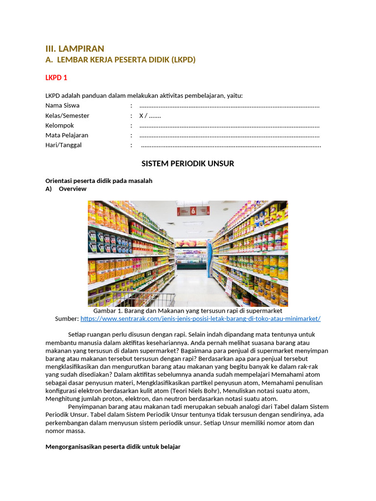 LKPD Perkembangan Spu Dan Sifat Keperiodikan | PDF